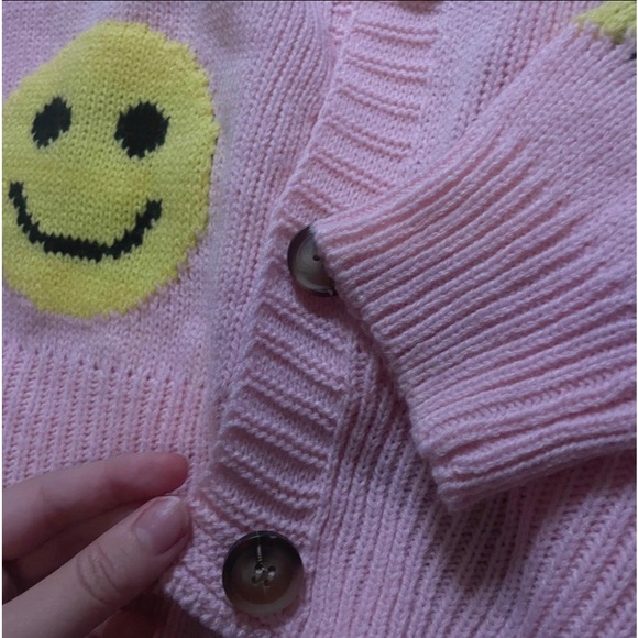 soulmia | Sweaters | Light Pink Smiley Face Cardigan | Poshmark